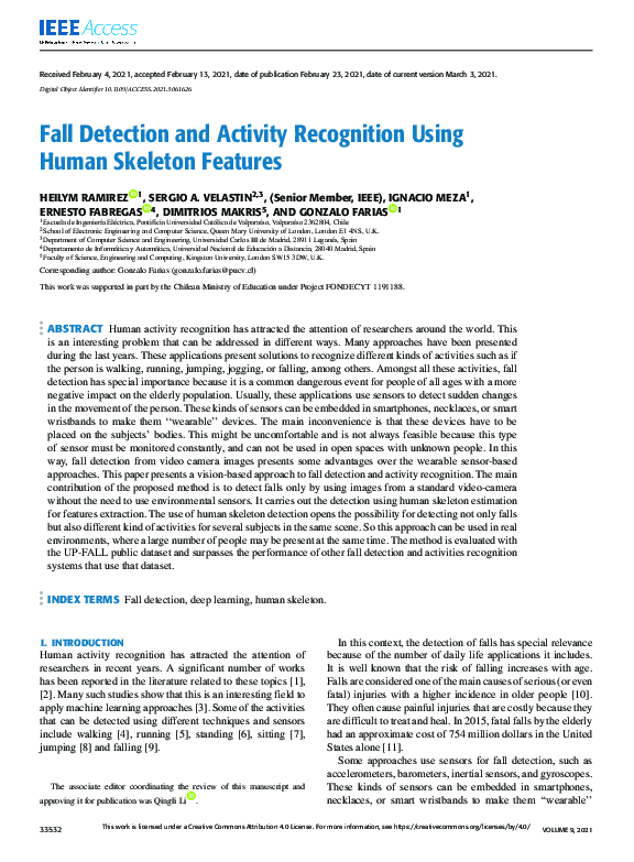 Pdf Fall Detection And Activity Recognition Using Human Skeleton Features