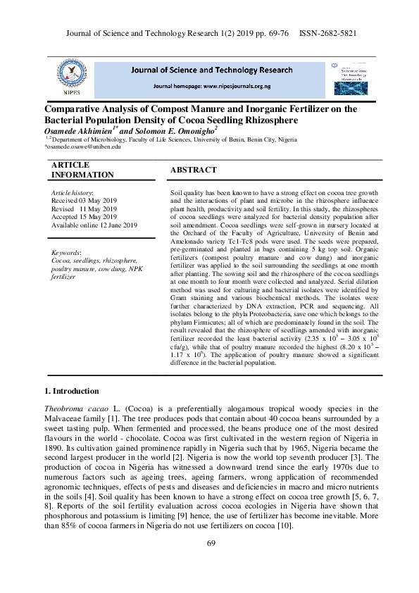 (PDF) Comparative Analysis of Compost Manure and Inorganic Fertilizer ...