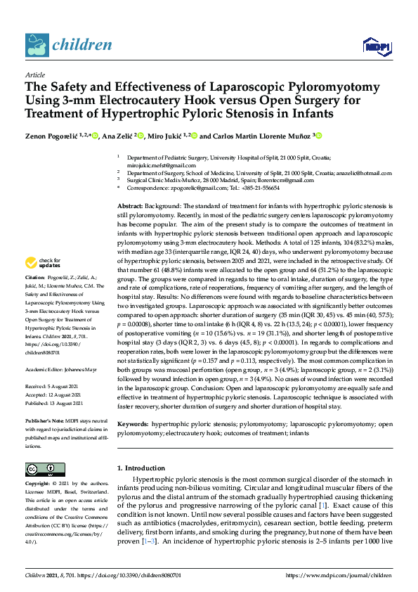 (PDF) The Safety and Effectiveness of Laparoscopic Pyloromyotomy Using ...