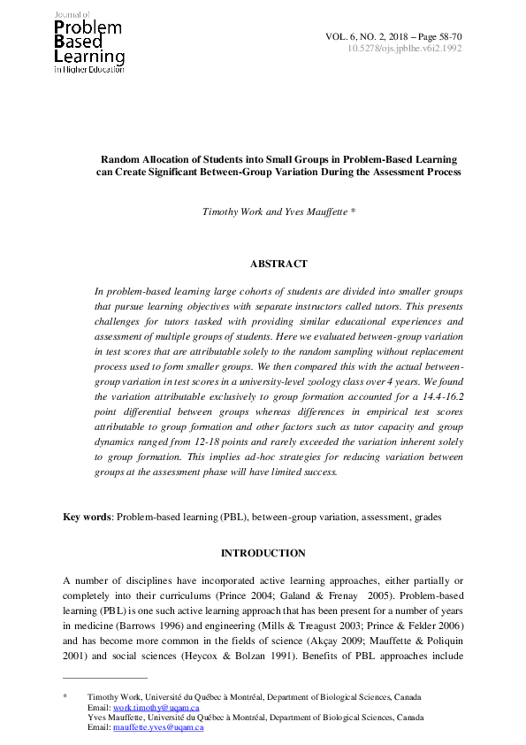 (PDF) Random Allocation of Students into Small Groups in Problem-Based ...