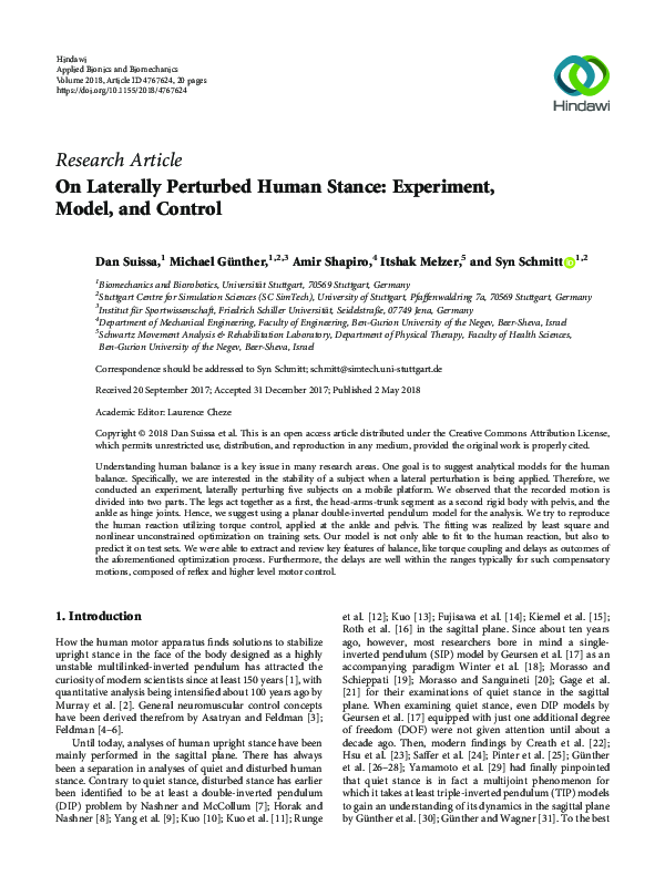 (PDF) On Laterally Perturbed Human Stance: Experiment, Model, and Control