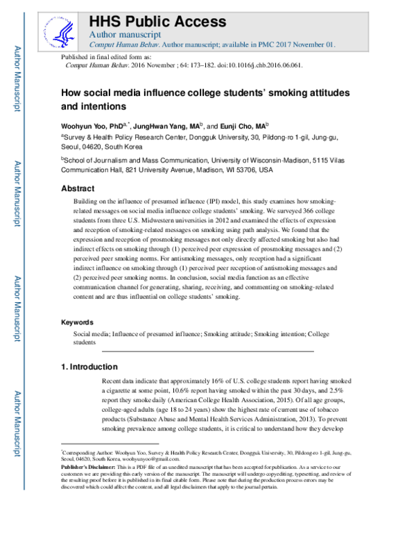 (PDF) How social media influence college students’ smoking attitudes ...