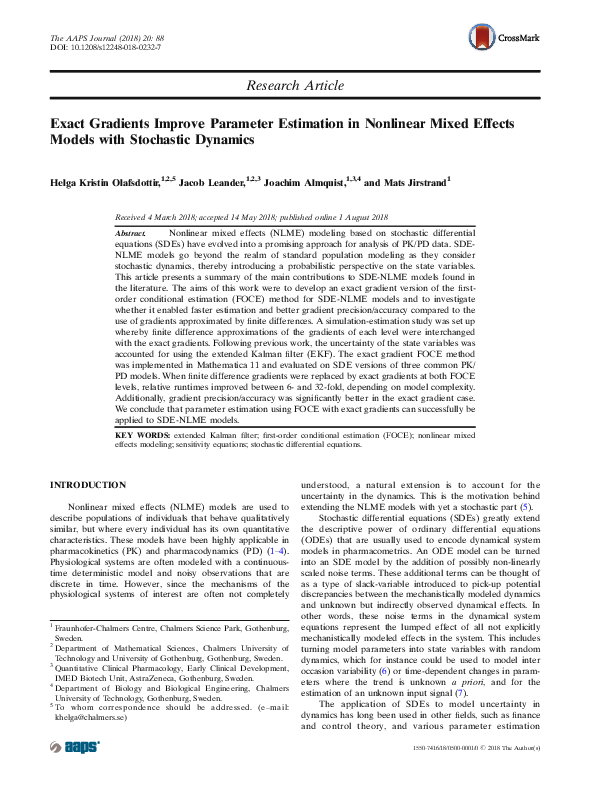 (PDF) Exact Gradients Improve Parameter Estimation in Nonlinear Mixed Effects Models with ...