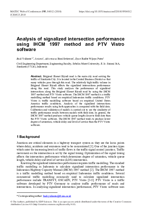 (PDF) Analysis of signalized intersection performance using IHCM 1997 ...
