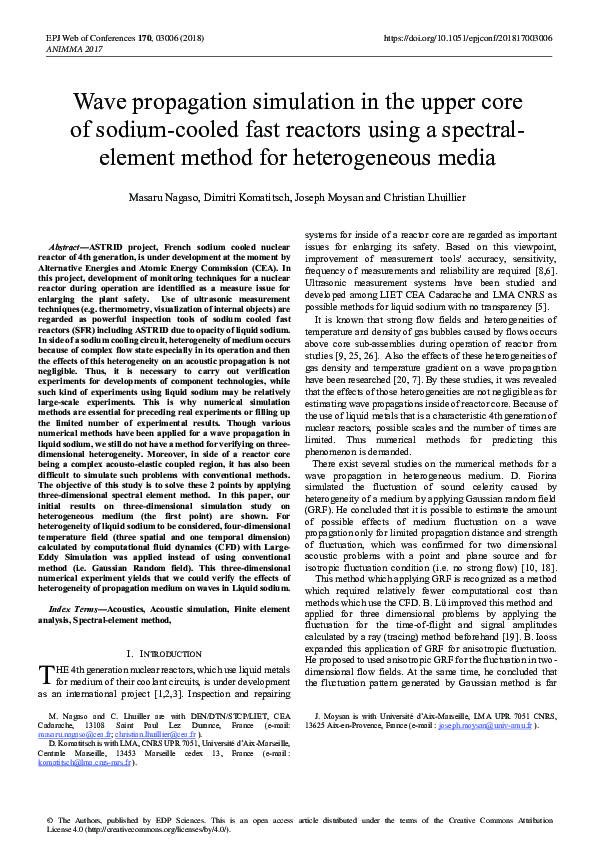 Pdf Wave Propagation Simulation In The Upper Core Of Sodium Cooled Fast Reactors Using A