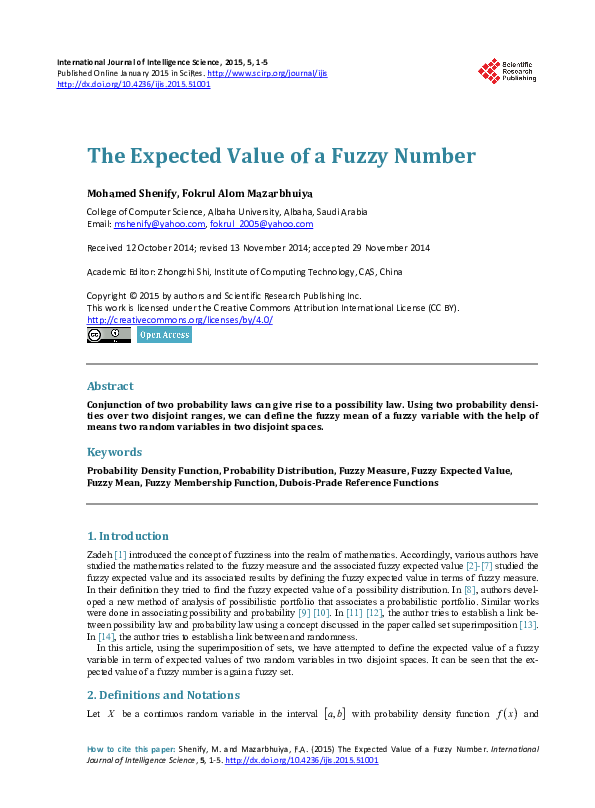(PDF) The expected value of a fuzzy number