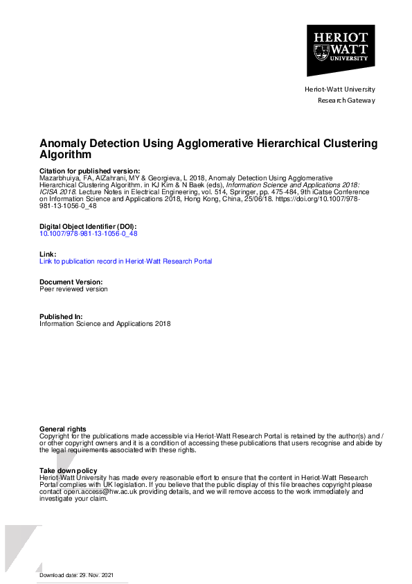 Pdf Anomaly Detection Using Agglomerative Hierarchical Clustering