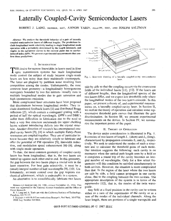 (PDF) Laterally coupled-cavity semiconductor lasers | Joseph Salzman ...