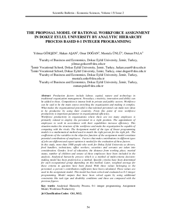 (PDF) The Proposal Model of Rational Workforce Assignment in Dokuz Eylul University by Analytic ...