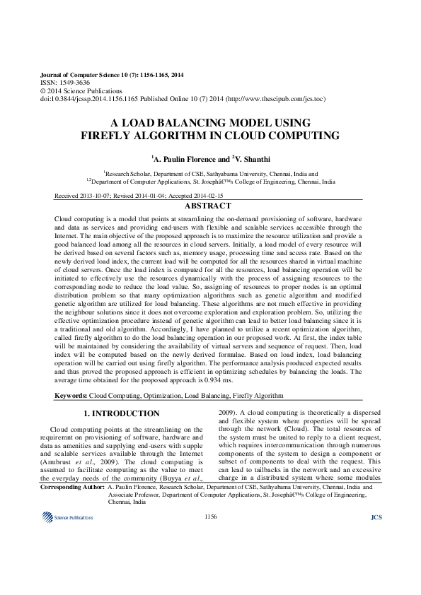Pdf A Load Balancing Model Using Firefly Algorithm In Cloud Computing