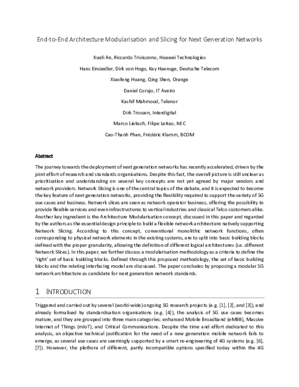 (PDF) End-to-End Architecture Modularisation and Slicing for Next Generation Networks