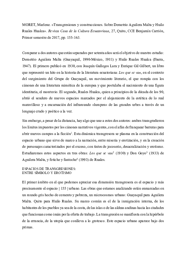 (PDF) Transgresiones y construcciones: Sobre Demetrio Aguilera Malta y ...