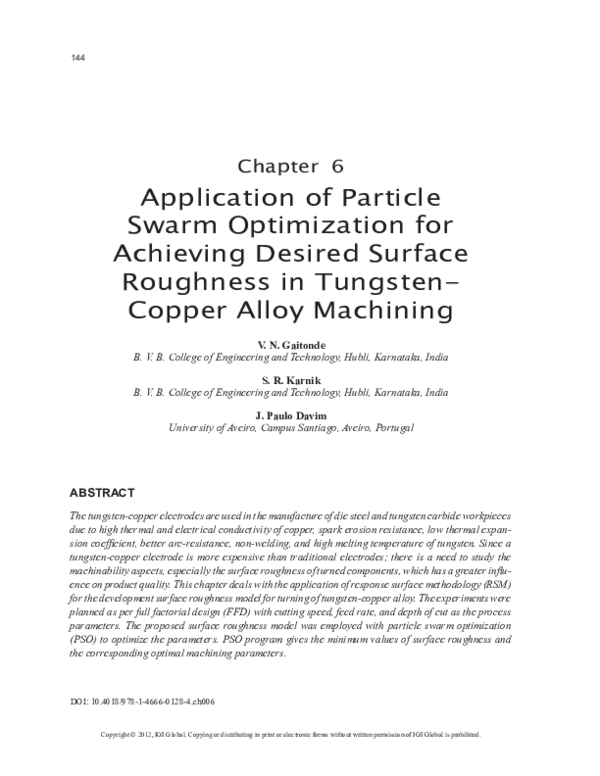 Pdf Application Of Particle Swarm Optimization For Optimizing The Process Parameters In