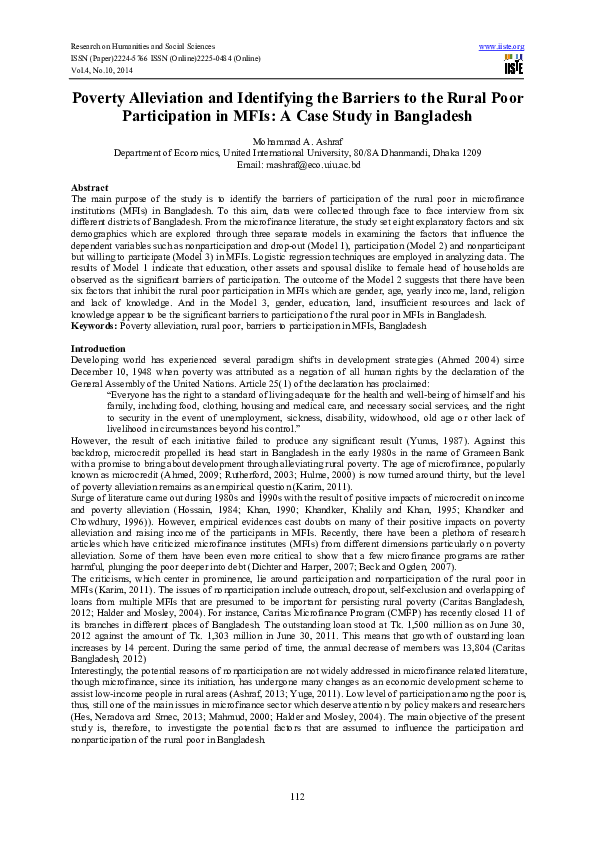 (PDF) Poverty Alleviation and Identifying the Barriers to the Rural Poor Participation in MFIs ...