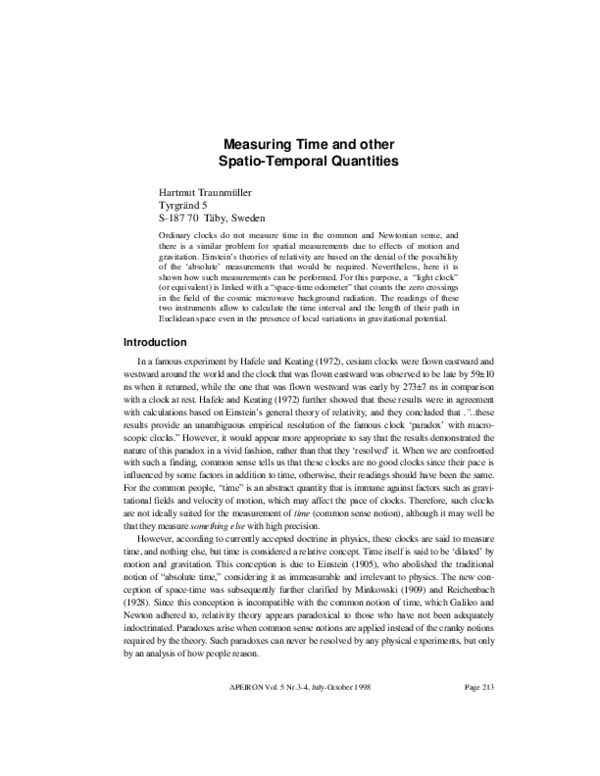 (PDF) Measuring time and other spatio-temporal quantities