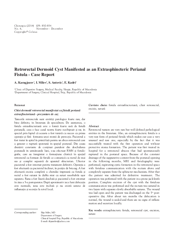 (PDF) Retrorectal dermoid cyst manifested as an extrasphincteric ...