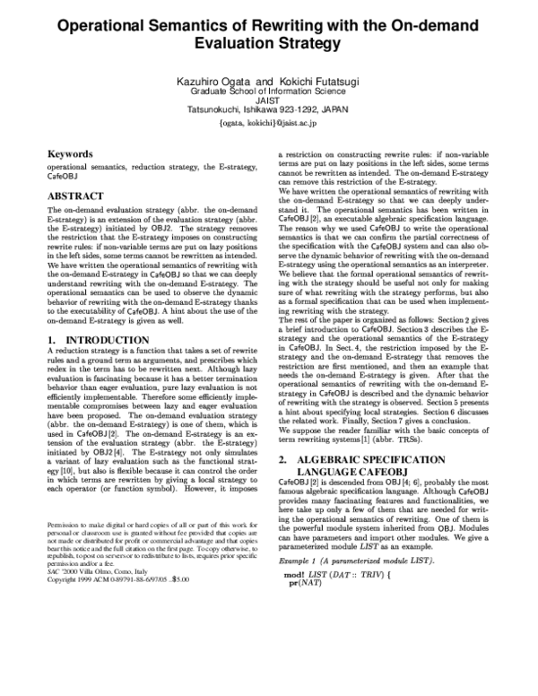 (PDF) Operational semantics of rewriting with the on-demand evaluation strategy
