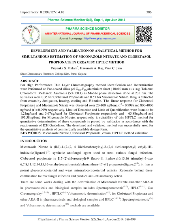 (PDF) Development and Validation of Analytical Method for Simultaneous Estimation of Miconazole ...