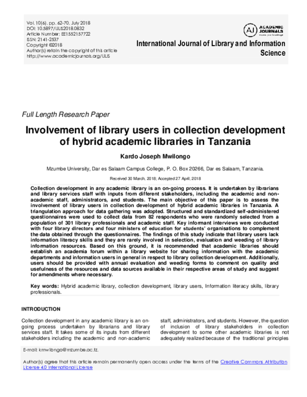 (PDF) Involvement of library users in collection development of hybrid ...