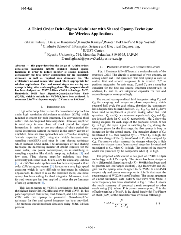 Pdf A Third Order Delta Sigma Modulator With Shared Opamp Technique 3054