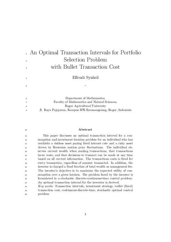 (PDF) An Optimal Transaction Intervals for Portfolio Selection Problem with Bullet Transaction Cost