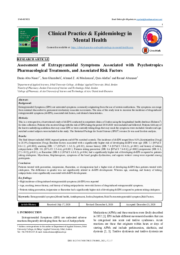 (PDF) Assessment of Extrapyramidal Symptoms Associated with ...