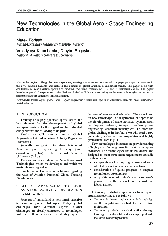 (PDF) New Technologies in the Global Aero - Space Engineering Education ...