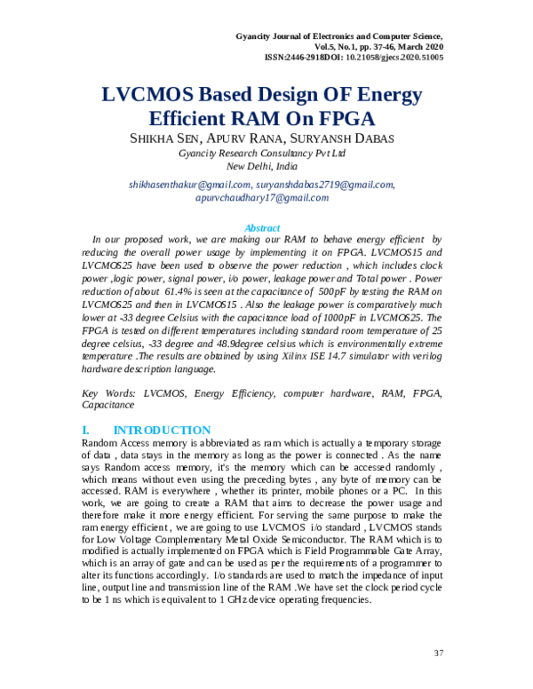 (PDF) LVCMOS Based Design OF Energy Efficient RAM On FPGA