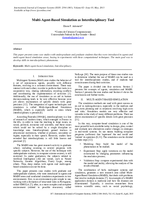 (PDF) Multi-Agent-Based Simulation as Interdisciplinary Tool