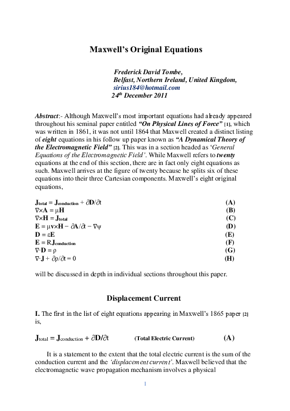 (PDF) Maxwell's Original Equations