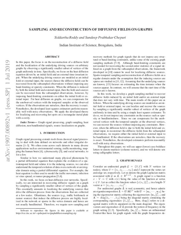 (PDF) Sampling and Reconstruction of Diffusive Fields on Graphs