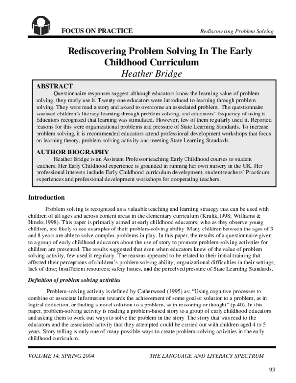 (PDF) Rediscovering Problem Solving in the Early Childhood Curriculum