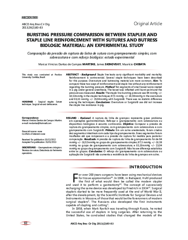 (PDF) Bursting Pressure Comparison Between Stapler and Staple Line ...
