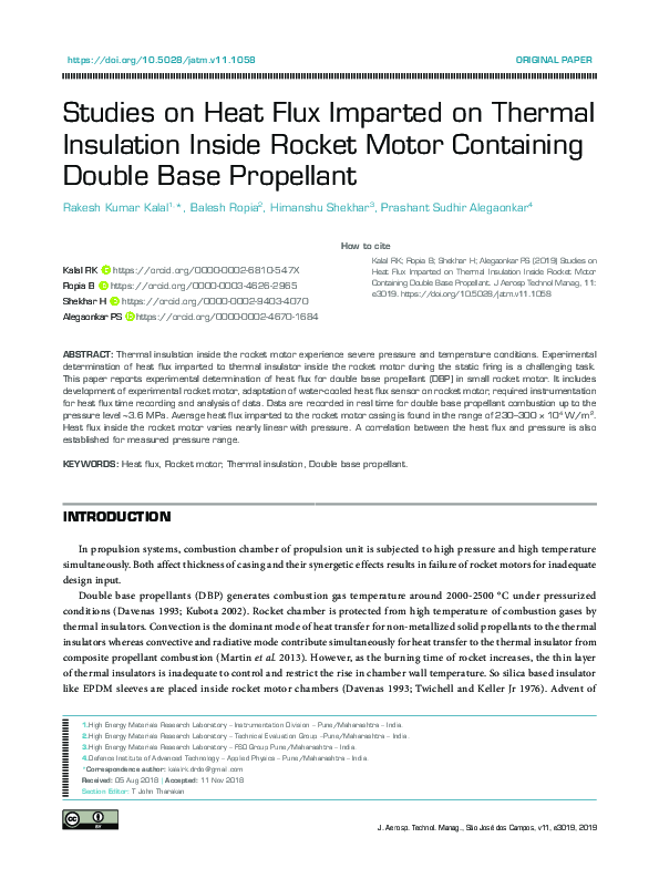 (PDF) Studies on Heat Flux Imparted on Thermal Insulation Inside Rocket ...