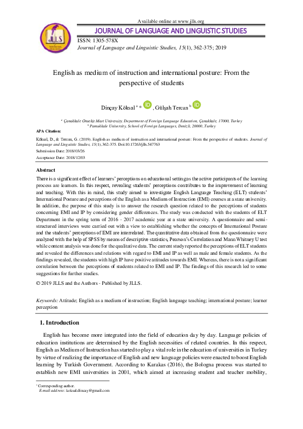 (PDF) English as medium of instruction and international posture: From ...