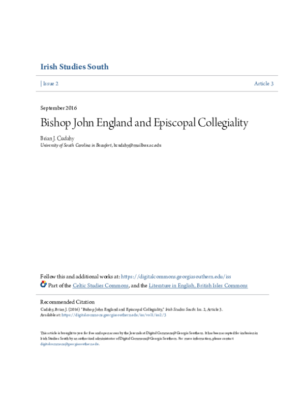 (PDF) Bishop John England and Episcopal Collegiality
