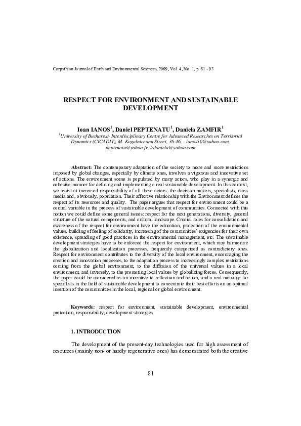(PDF) Respect for Environment and Sustainable Development