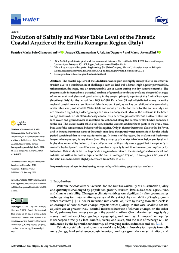 (PDF) Evolution of Salinity and Water Table Level of the Phreatic ...