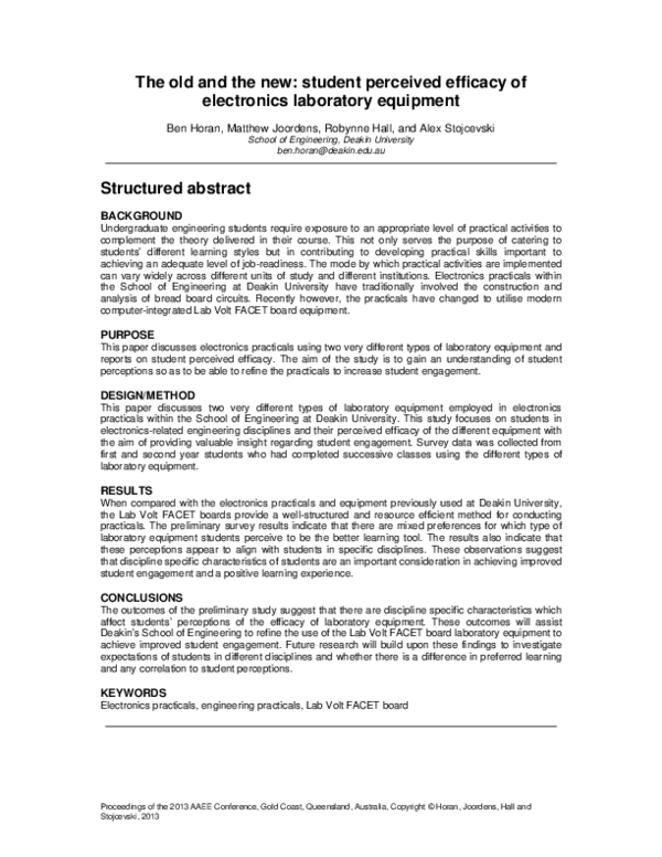 (PDF) The old and the new : student perceived efficacy of electronics ...