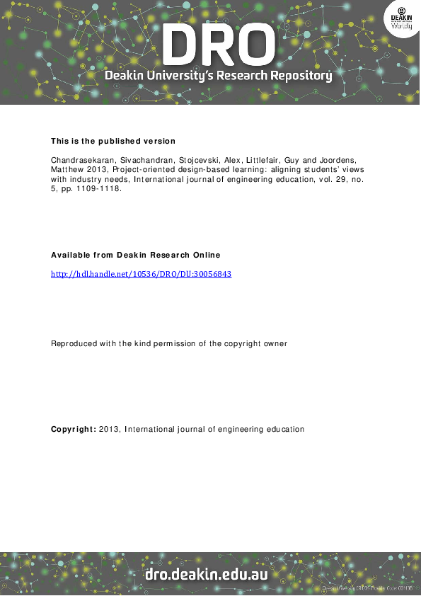 (PDF) Project-Oriented Design-Based Learning: Aligning Students' Views ...