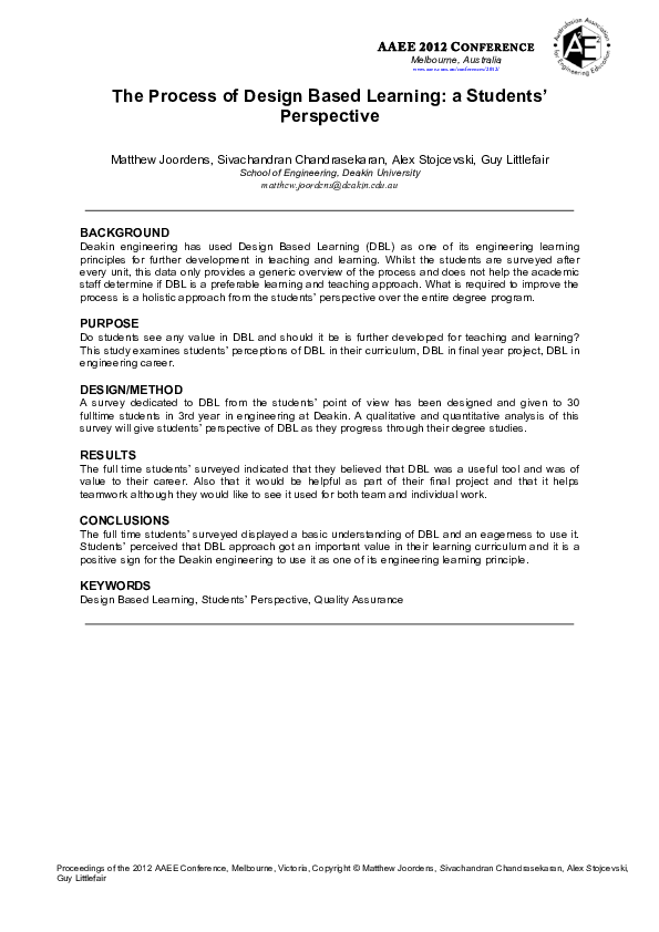 (PDF) The process of design based learning: A students' perspective