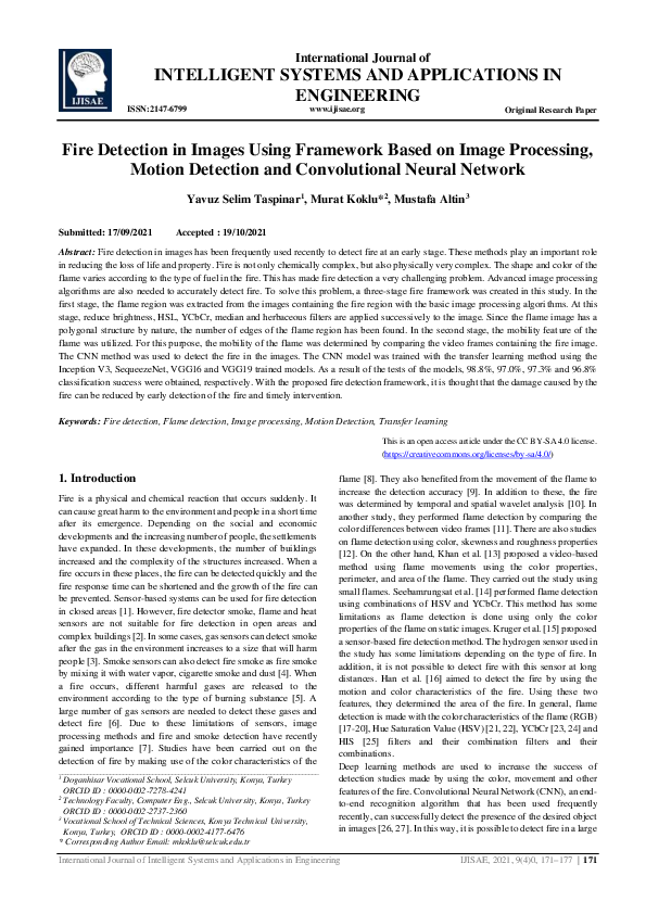 Pdf Fire Detection In Images Using Framework Based On Image Processing Motion Detection And