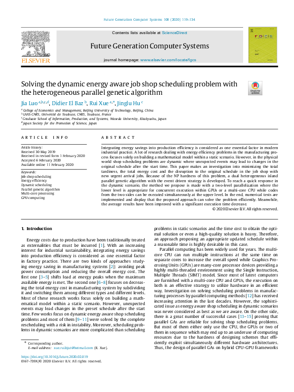 (PDF) Solving the dynamic energy aware job shop scheduling problem with the heterogeneous ...