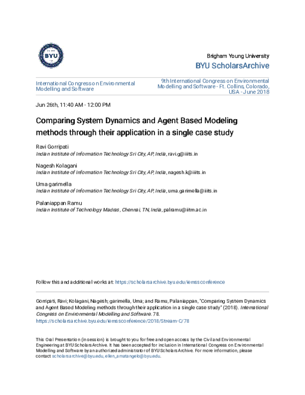 Pdf Comparing System Dynamics And Agent Based Modeling Methods Through Their Application In A
