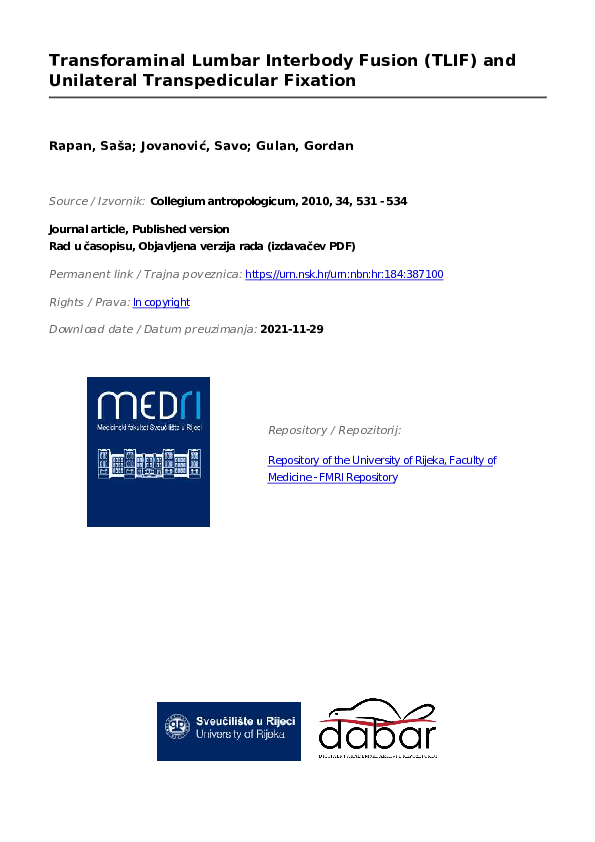 (PDF) Transforaminal lumbar interbody fusion (TLIF) and unilateral ...