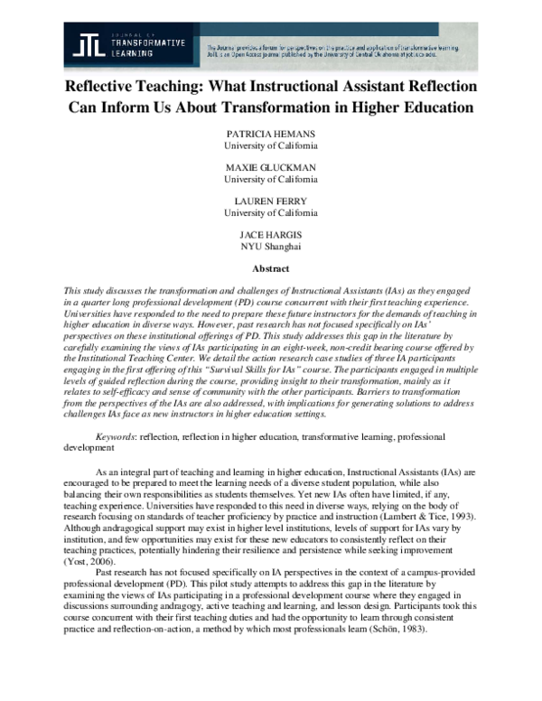 (PDF) Reflective Teaching: What Instructional Assistant Reflection Can ...