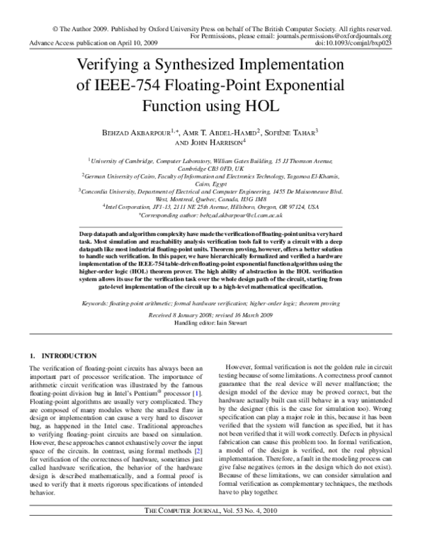 (PDF) Verifying a Synthesized Implementation of IEEE-754 Floating-Point Exponential Function ...