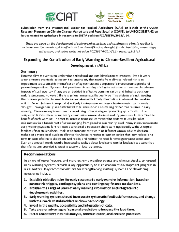 (PDF) Expanding the contribution of early warning to climate-resilient ...