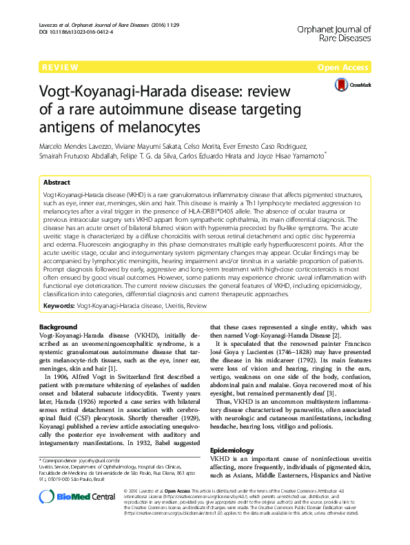 (PDF) Vogt-Koyanagi-Harada disease: review of a rare autoimmune disease targeting antigens of ...