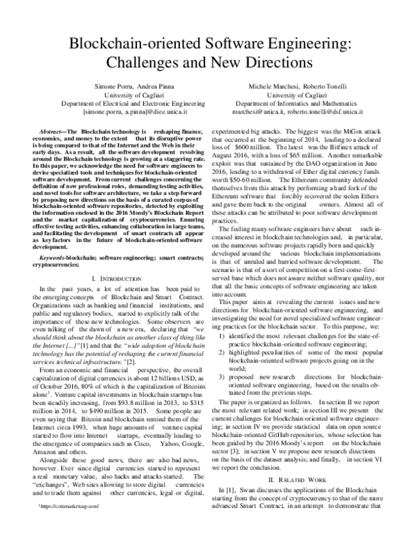 Pdf Blockchain Oriented Software Engineering Challenges And New Directions 